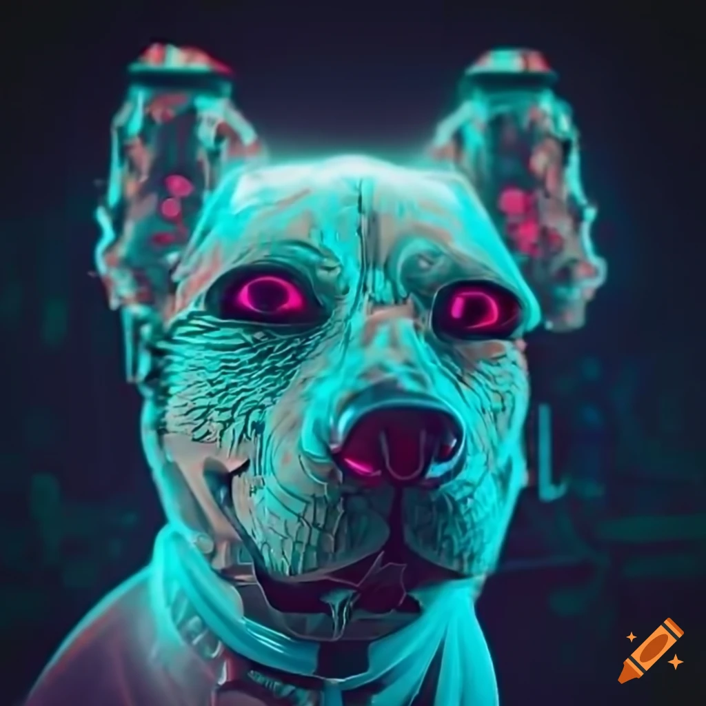 Stylized Bitcoin dog in a neon cyberpunk environment on Craiyon