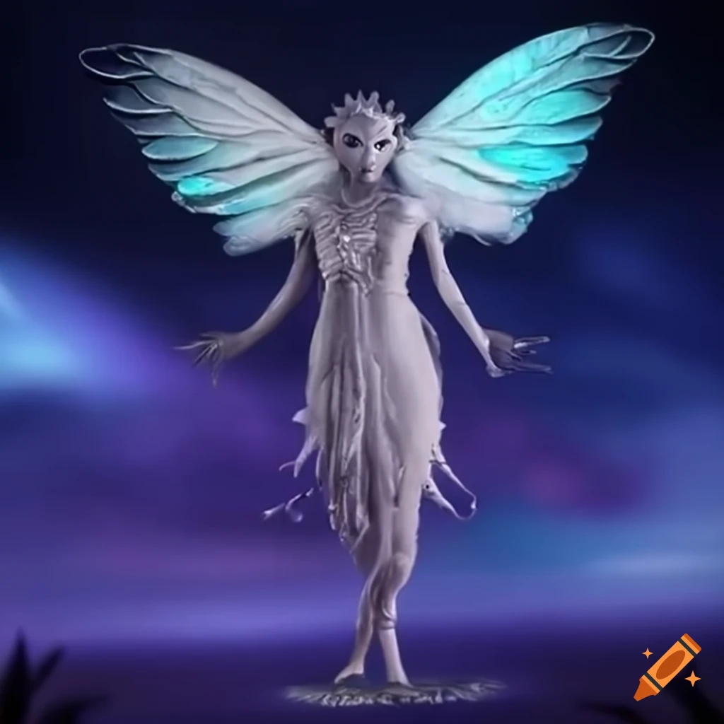 Miniature enchanting creature Luna with iridescent silver wings on Craiyon