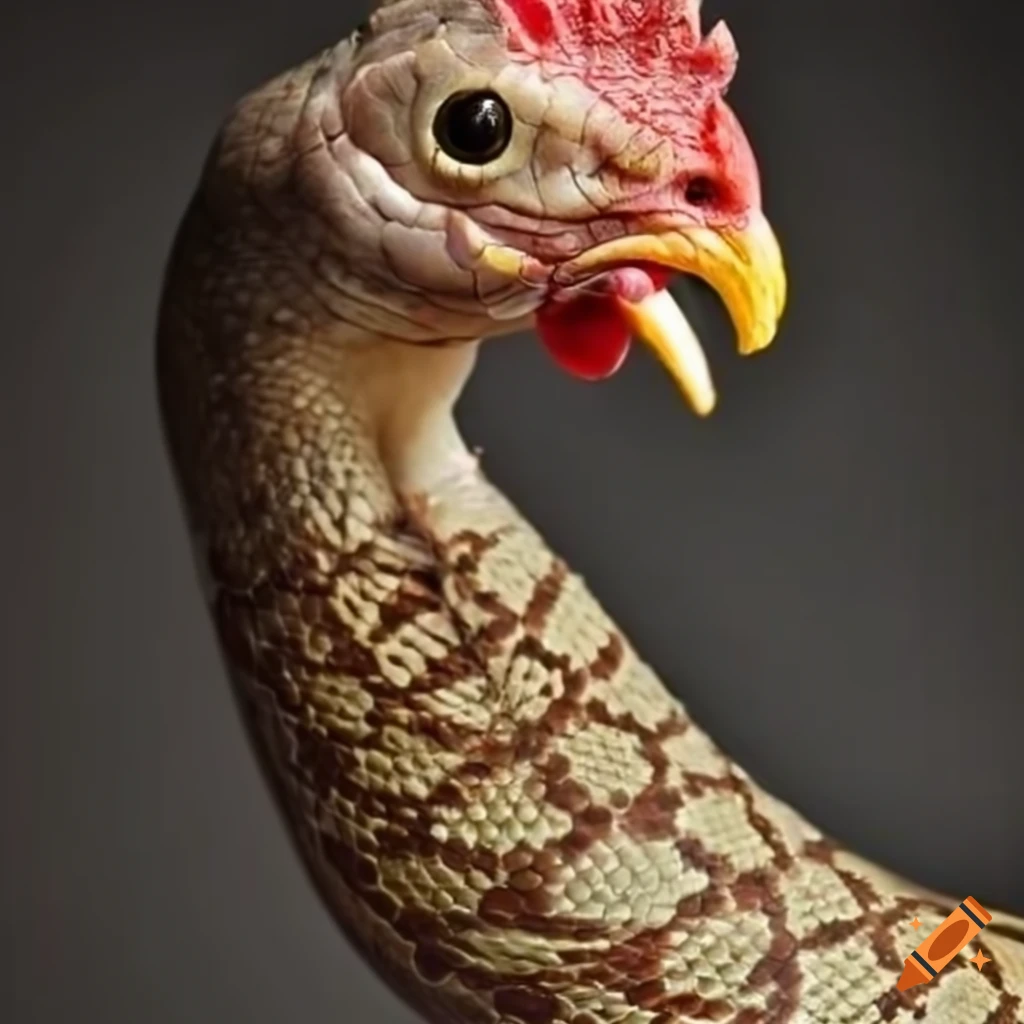 Mythical creature with a chicken head and snake body on Craiyon