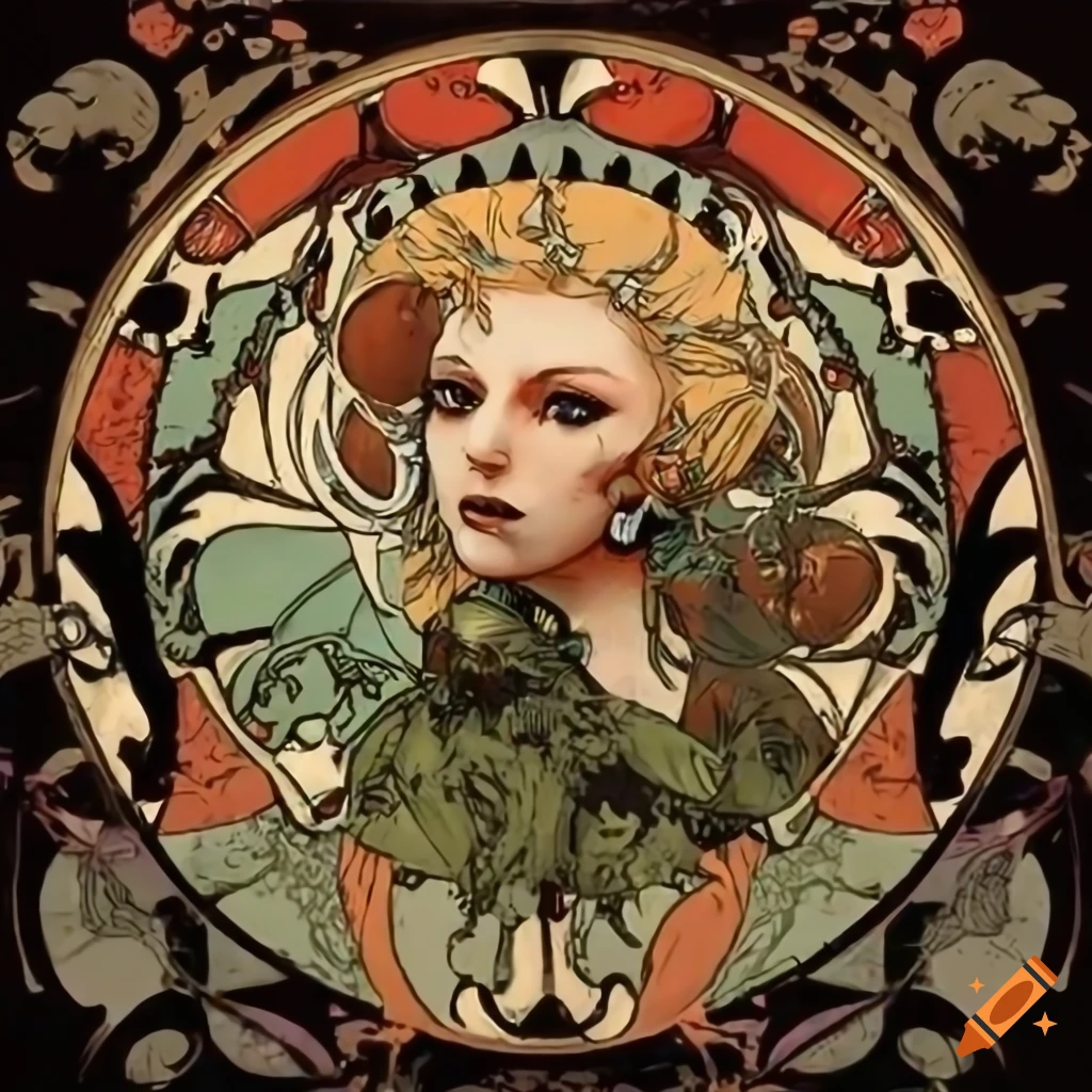 High definition swedish mecha alphonse mucha artwork on Craiyon