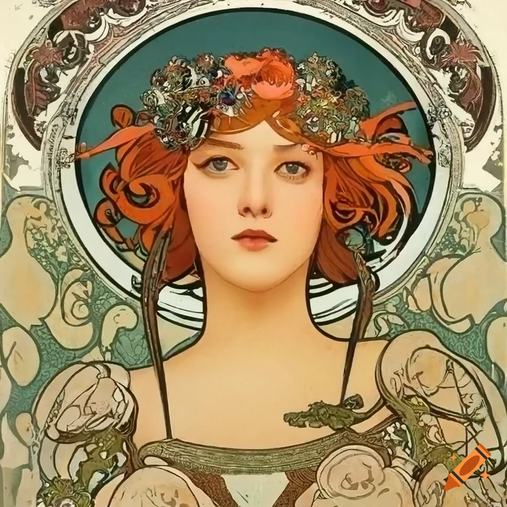 Vintage Alphonse Mucha poster featuring a mech with octopus design on ...