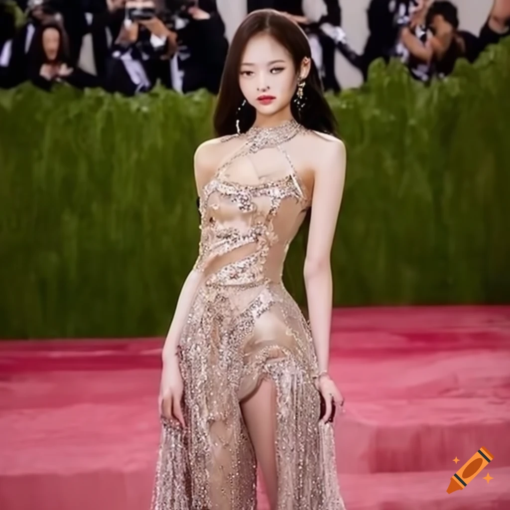 Blackpink Jennie in Baroque Opulence outfit at Met Gala on Craiyon