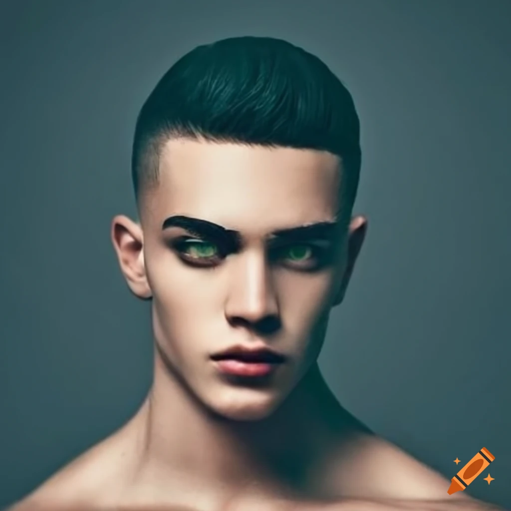 Man with black hair and green eyes, 190cm tall, sporty build on Craiyon