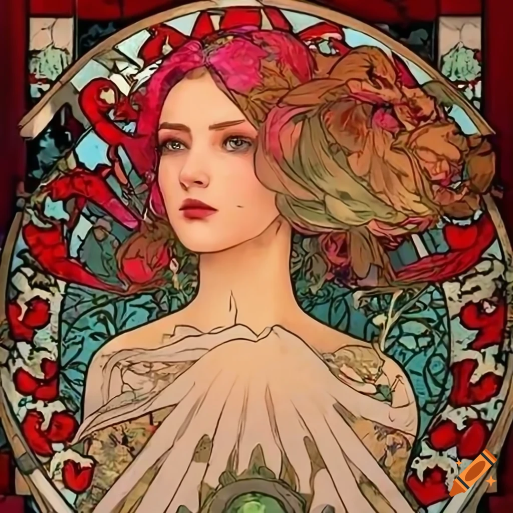 Unbelievable high definition cactus with Alphonse Mucha influences on ...