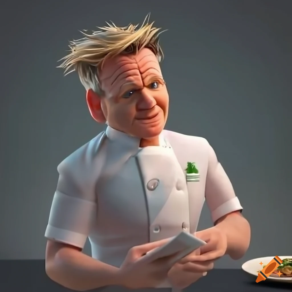 3d animation of gordon ramsay reading a restaurant menu on Craiyon
