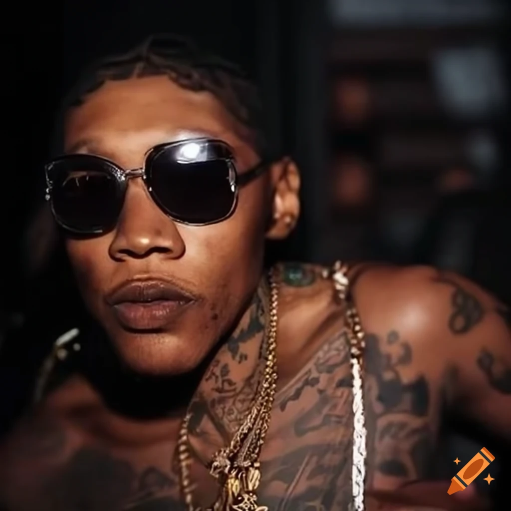 Vybz Kartel wearing sunglasses in a club on Craiyon