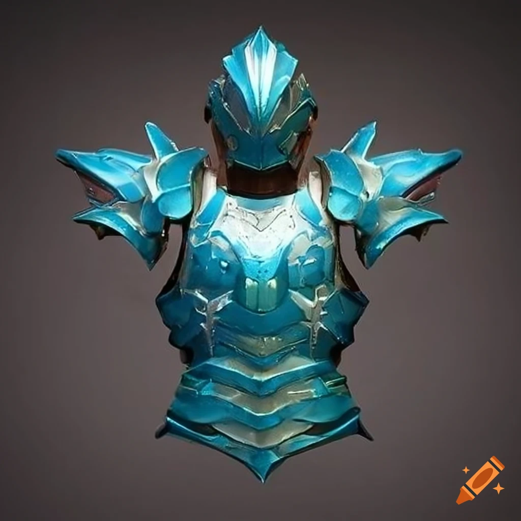 Close view of intricately adorned magic body armor carapace on Craiyon