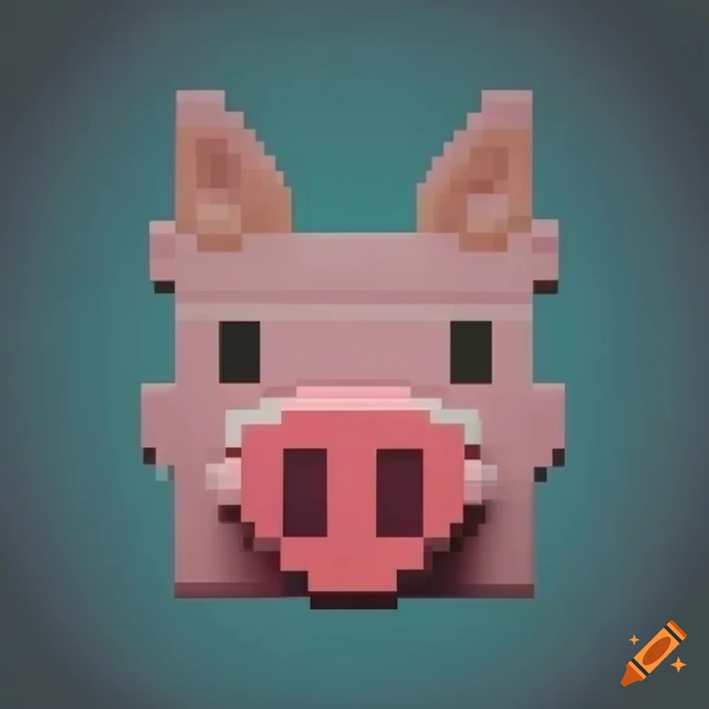 Retro pixelated pig's head with X's over its eyes in a 3D environment ...