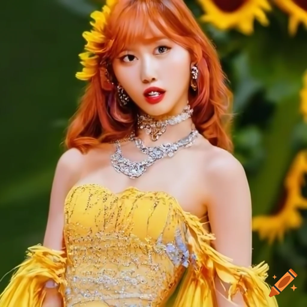 Twice Momo in Sunflower-themed full body outfit on Craiyon