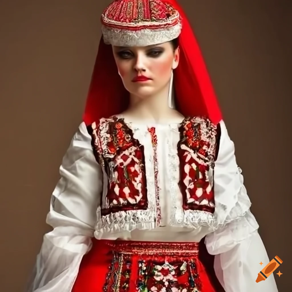 Albanian traditional attire in Haute Couture style, full body on Craiyon
