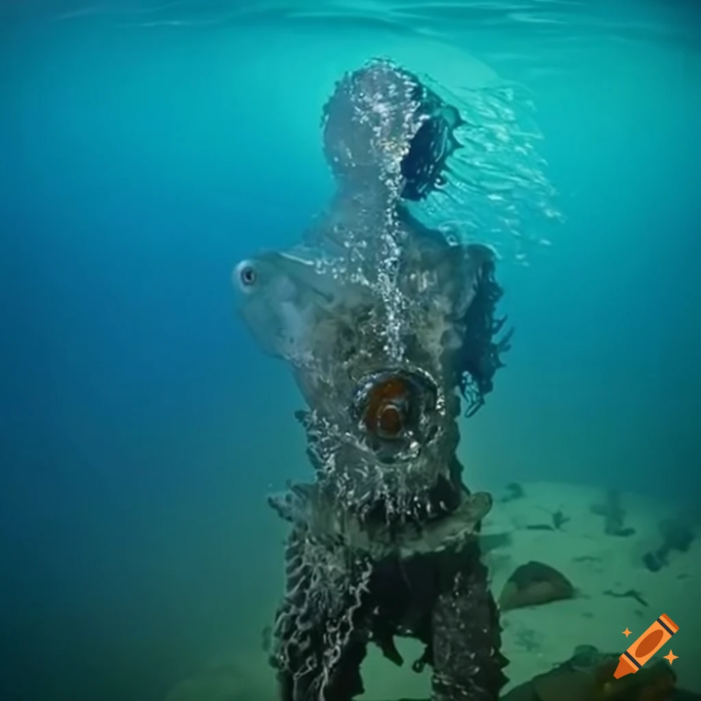 Fictional man made of water with aquatic creatures and marine elements ...
