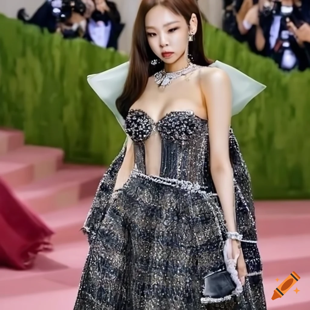 Jennie from blackpink at the 2020 met gala in full outfit on Craiyon