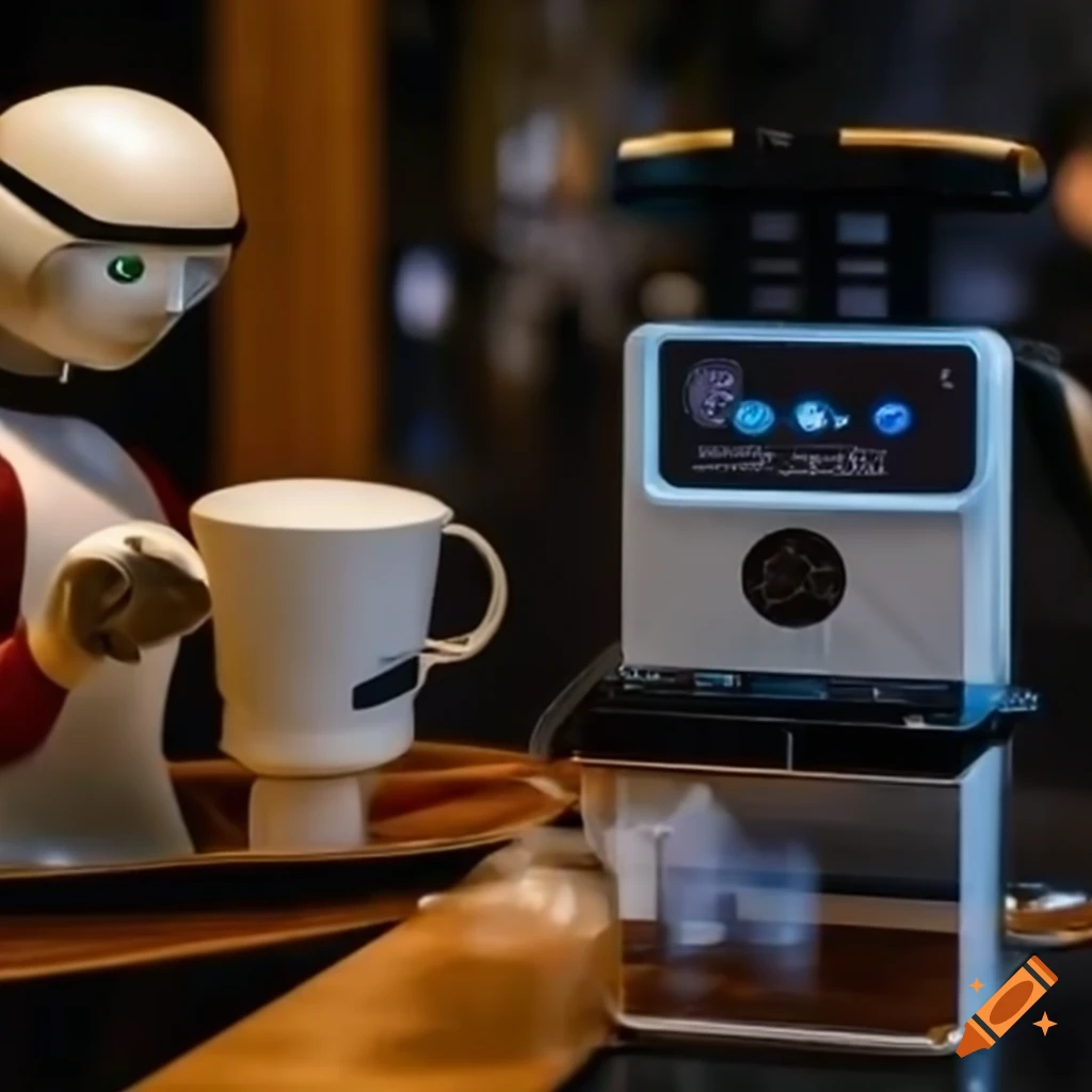 Robot sharing coffee with another robot on Craiyon