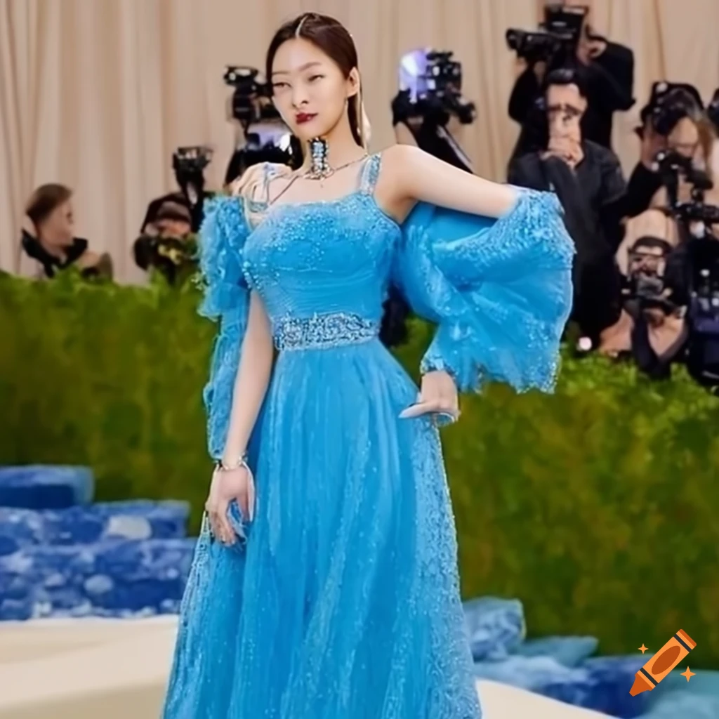 Blackpink Jennie in Blue MET Gala outfit full body on Craiyon