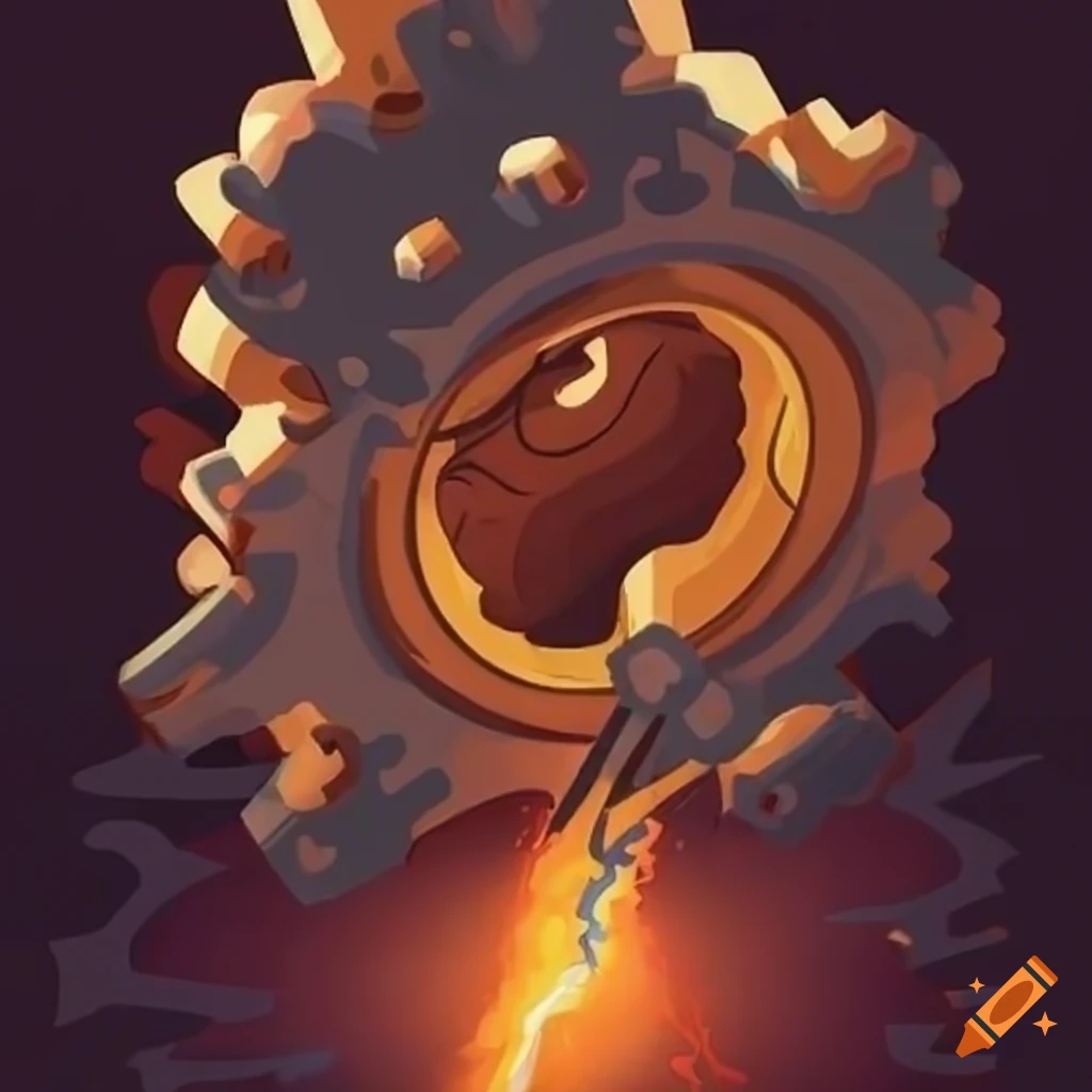 Cartoon DnD scene with moving gears, glyphs, and lightning during a ...