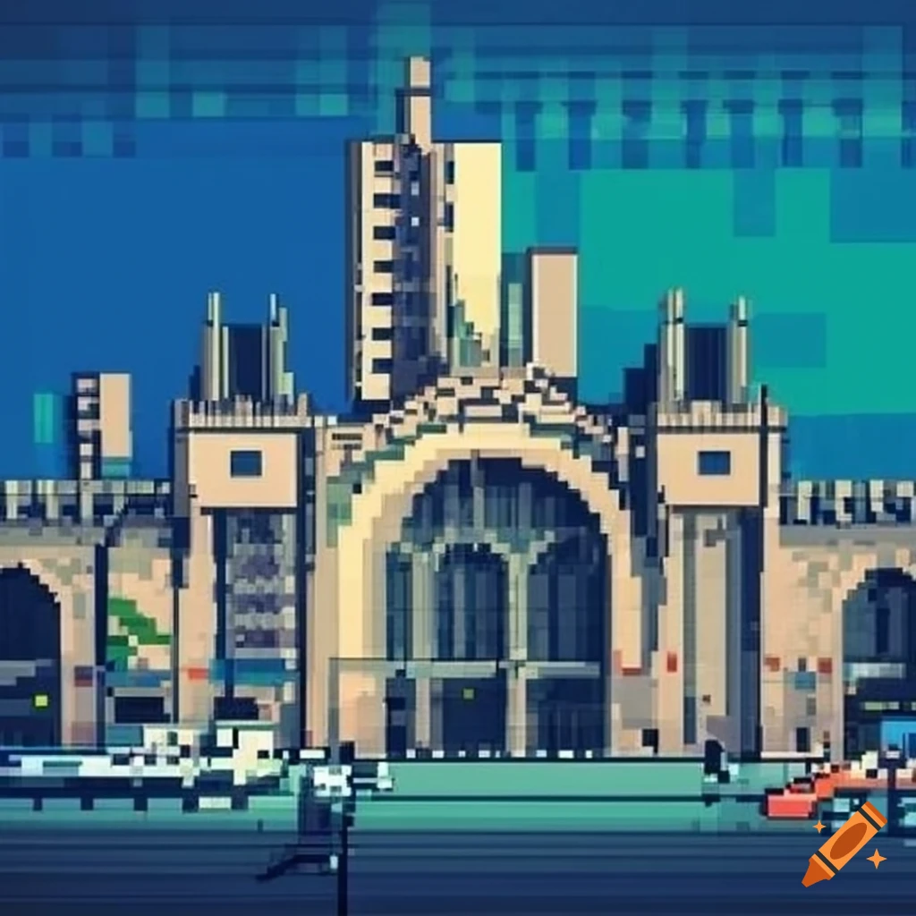 Frankfurt main railway station in 8 bit style on Craiyon