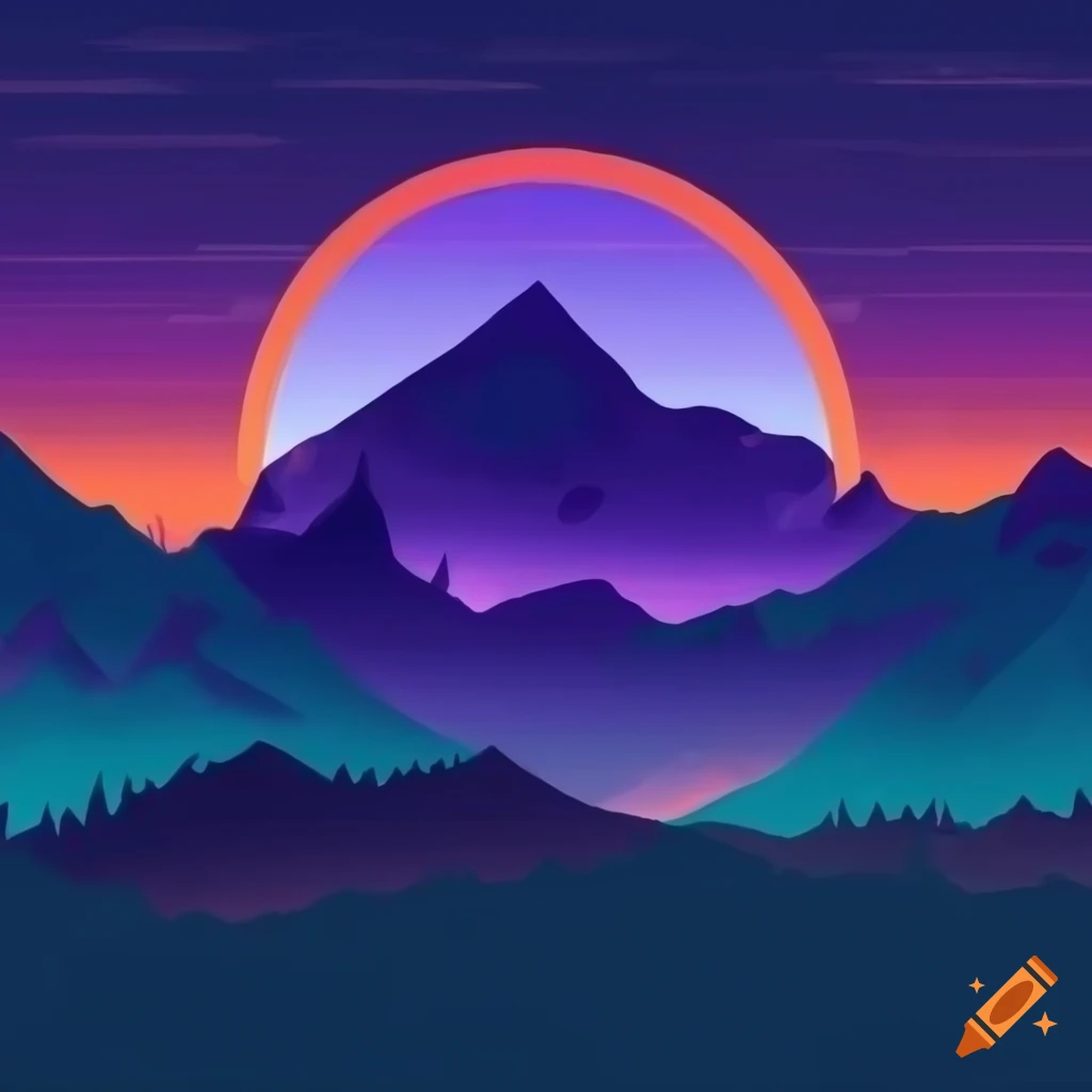 Anime-inspired artwork of vibrant mountain landscapes with abstract ...