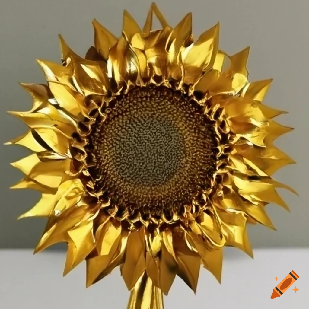 Intricately detailed gold-plated sunflower with long stem on Craiyon
