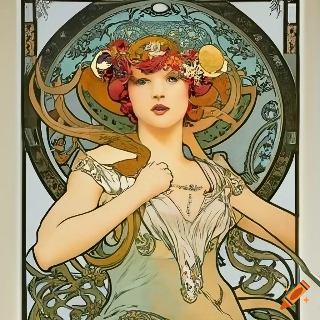 Vintage Alphonse Mucha poster featuring a mech with octopus design on ...