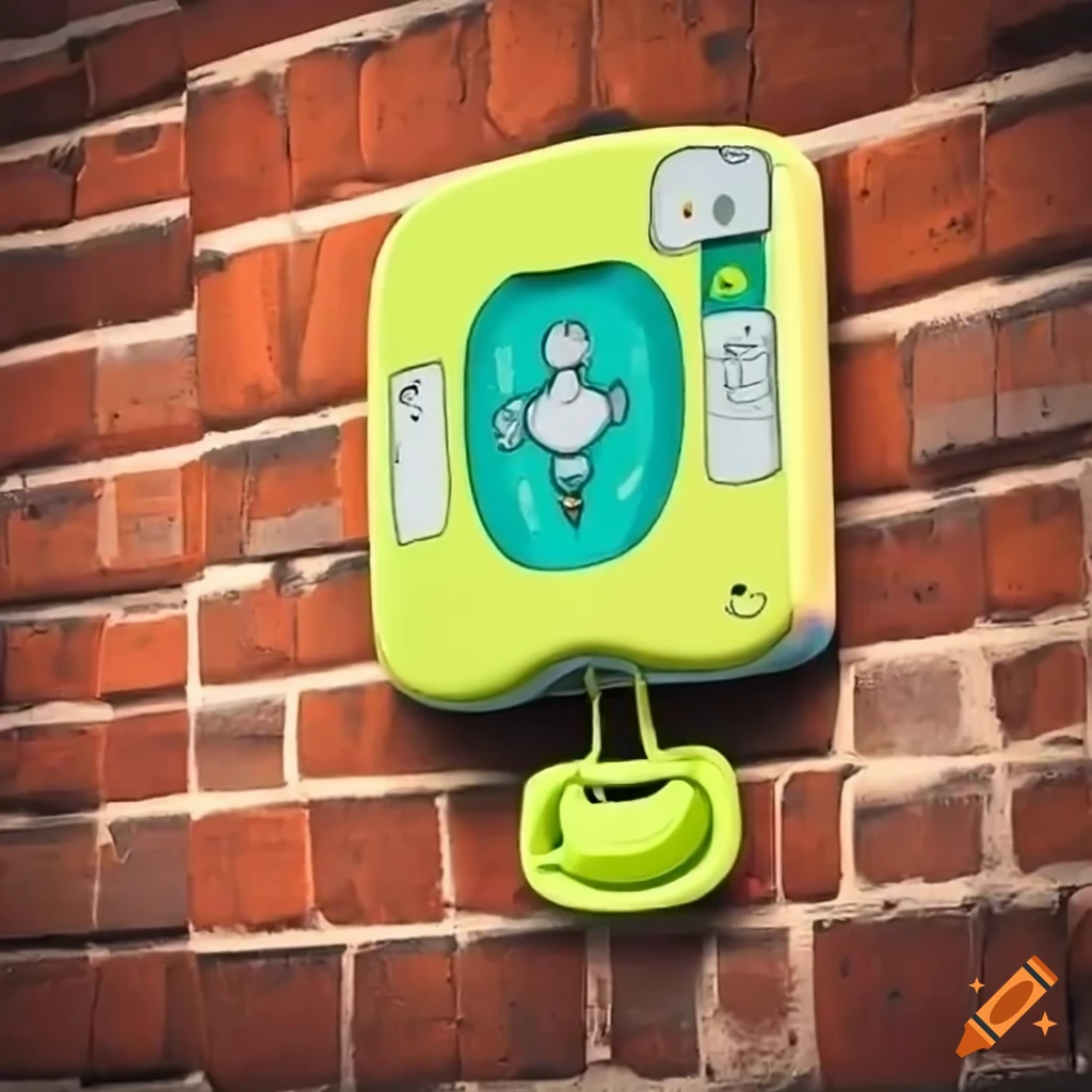 Automated External Defibrillator on a brick wall on Craiyon