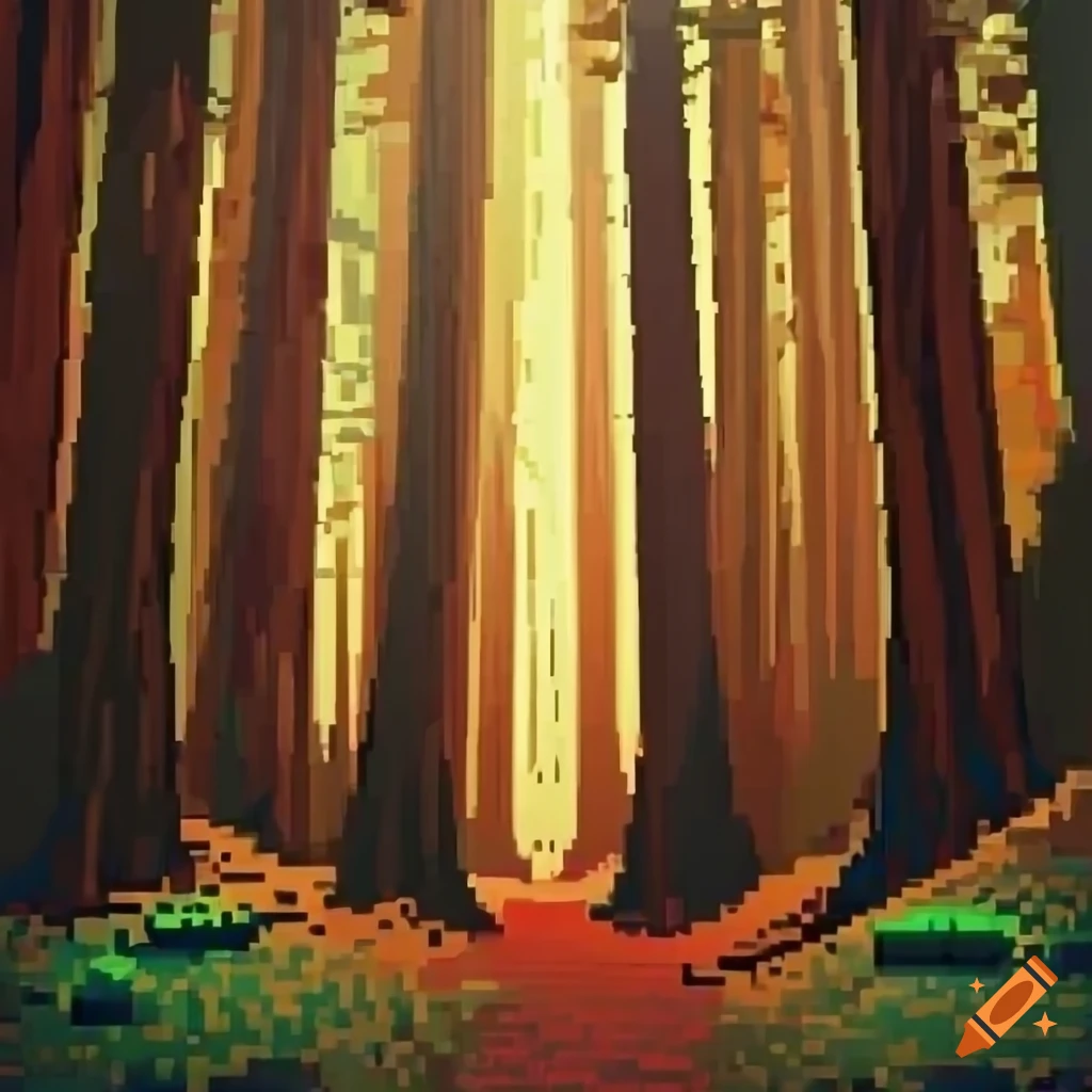 North California redwoods in vintage pixel art style on Craiyon