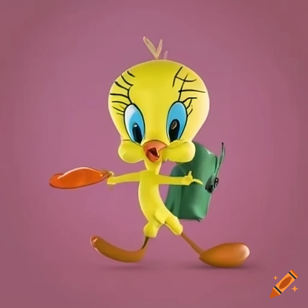 Tweety bird acting as a luggage carrier in a market on Craiyon