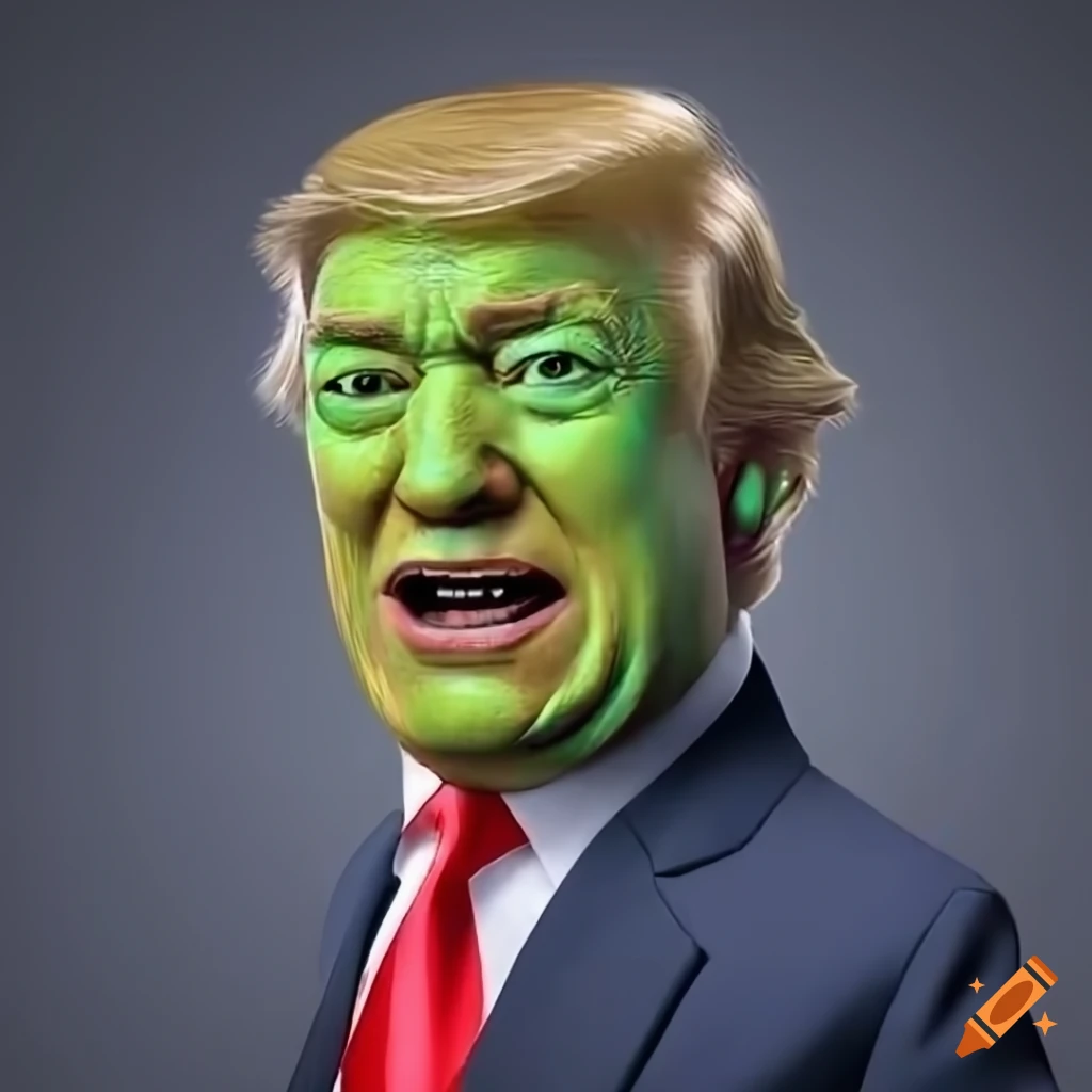 Pepe with a green smile and President Donald Trump's hair and red tie ...