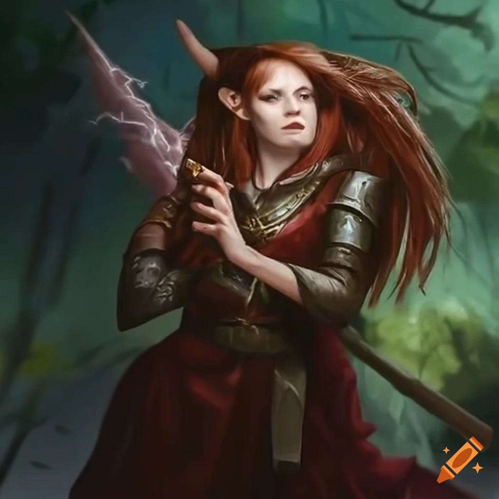 Flying elf witch riding rocket-like broom with shiny magic wand on Craiyon