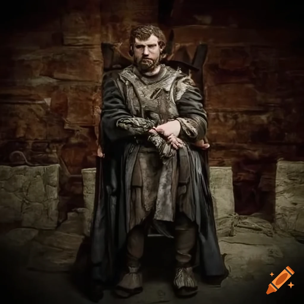 Depiction of macbeth, a king sitting alone in his castle on Craiyon