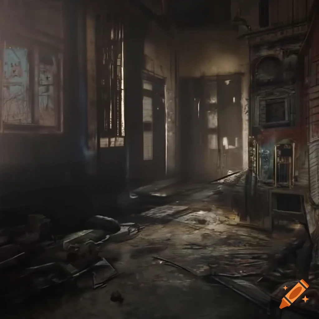 Realistic fallout 4 abandoned dystopian scene with aged skyscrapers and ...