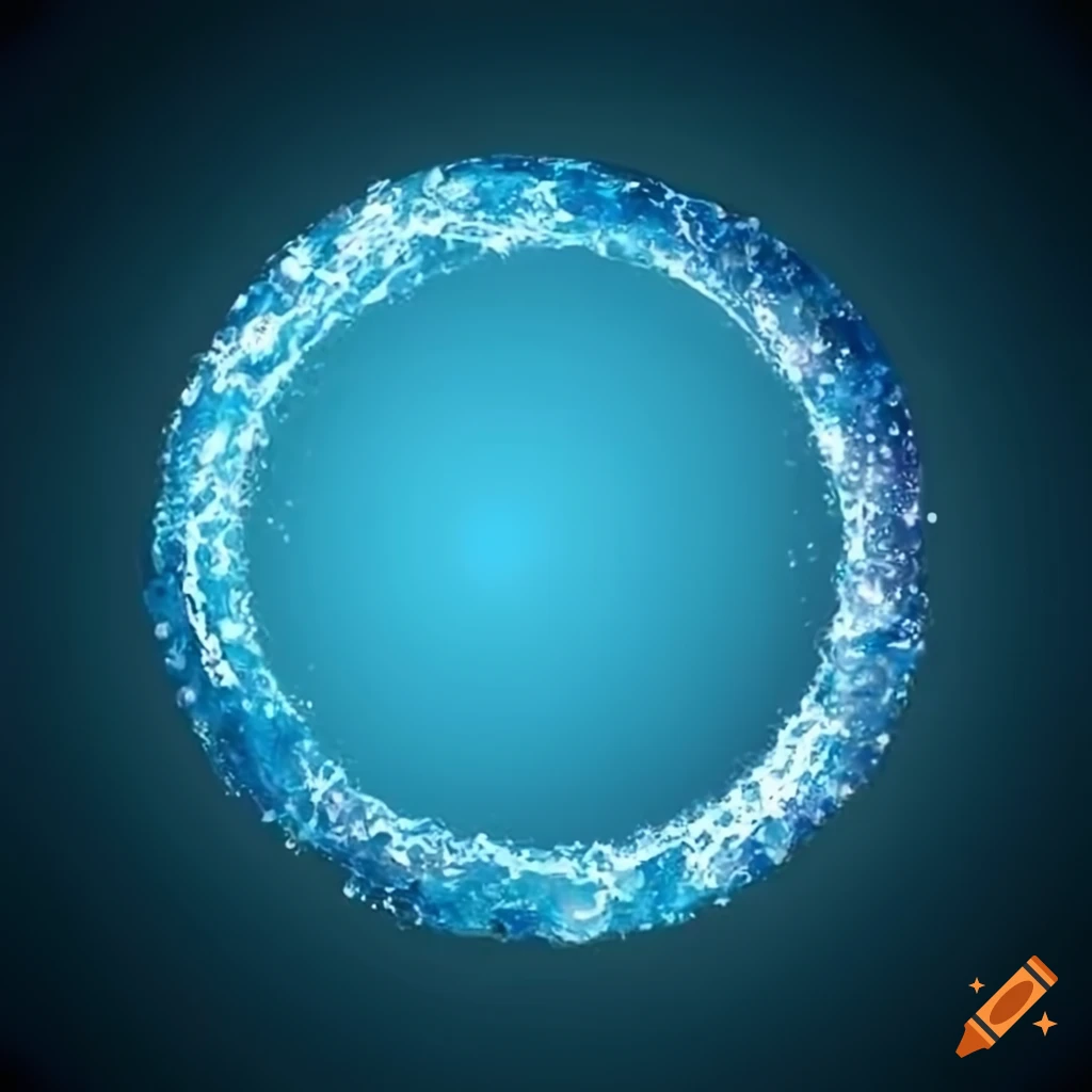 Stylistic circle with light blue ocean wave and bubbles inside on Craiyon