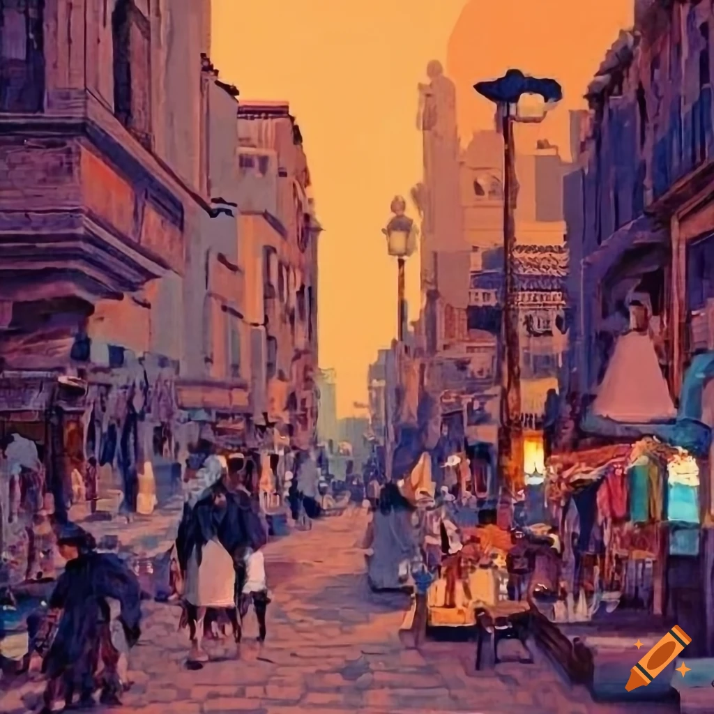 Vintage cairo street market at night in english mandate era pixel art ...