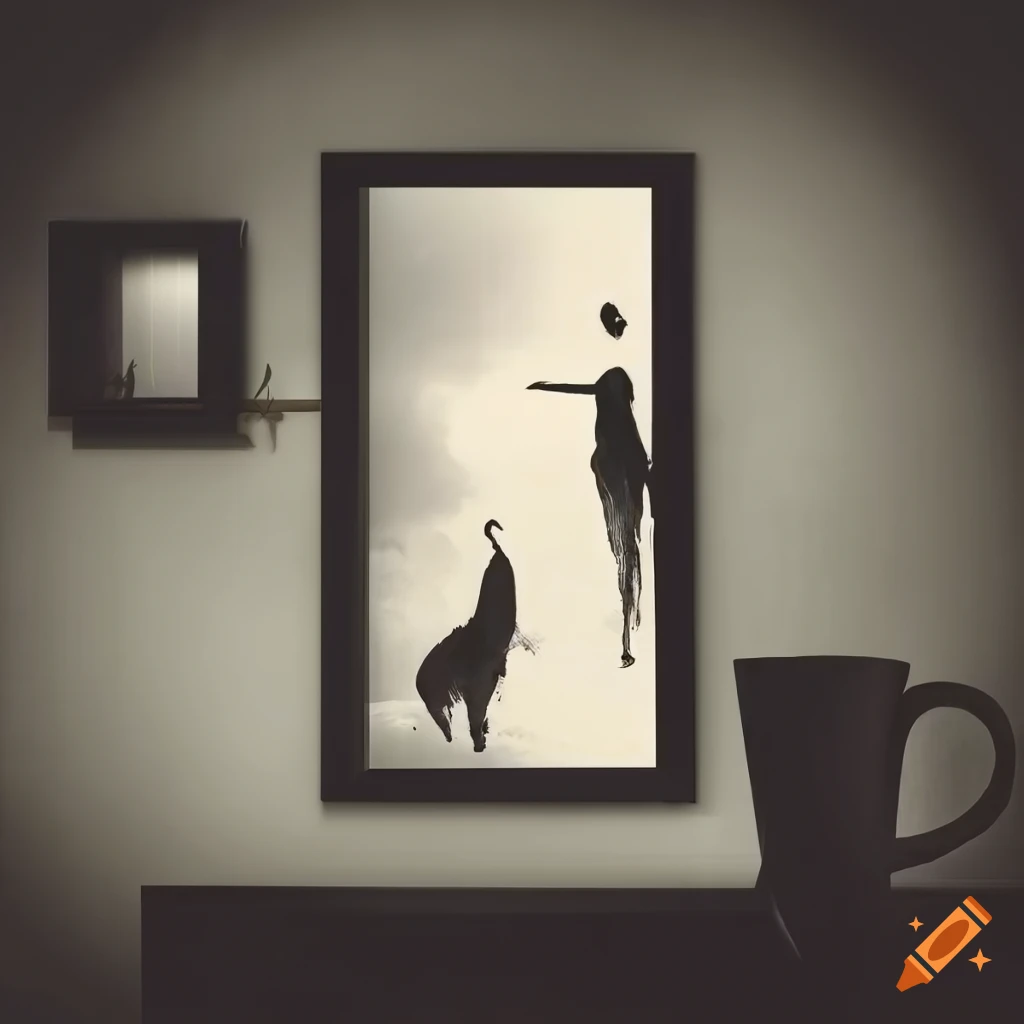 Retro 1950s surreal graphic art with rooms, windows, and strange forms ...