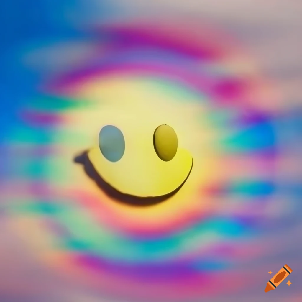 Dreaming smiley on blue sky with rainbow colored clouds on Craiyon