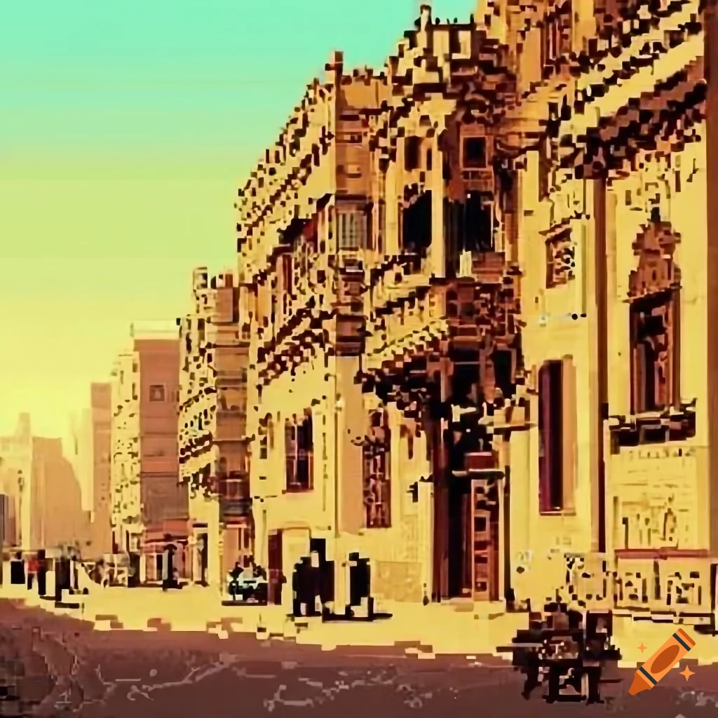 Cairo, egypt during the english mandate era in pixel art style with vintage postcard aesthetic ...