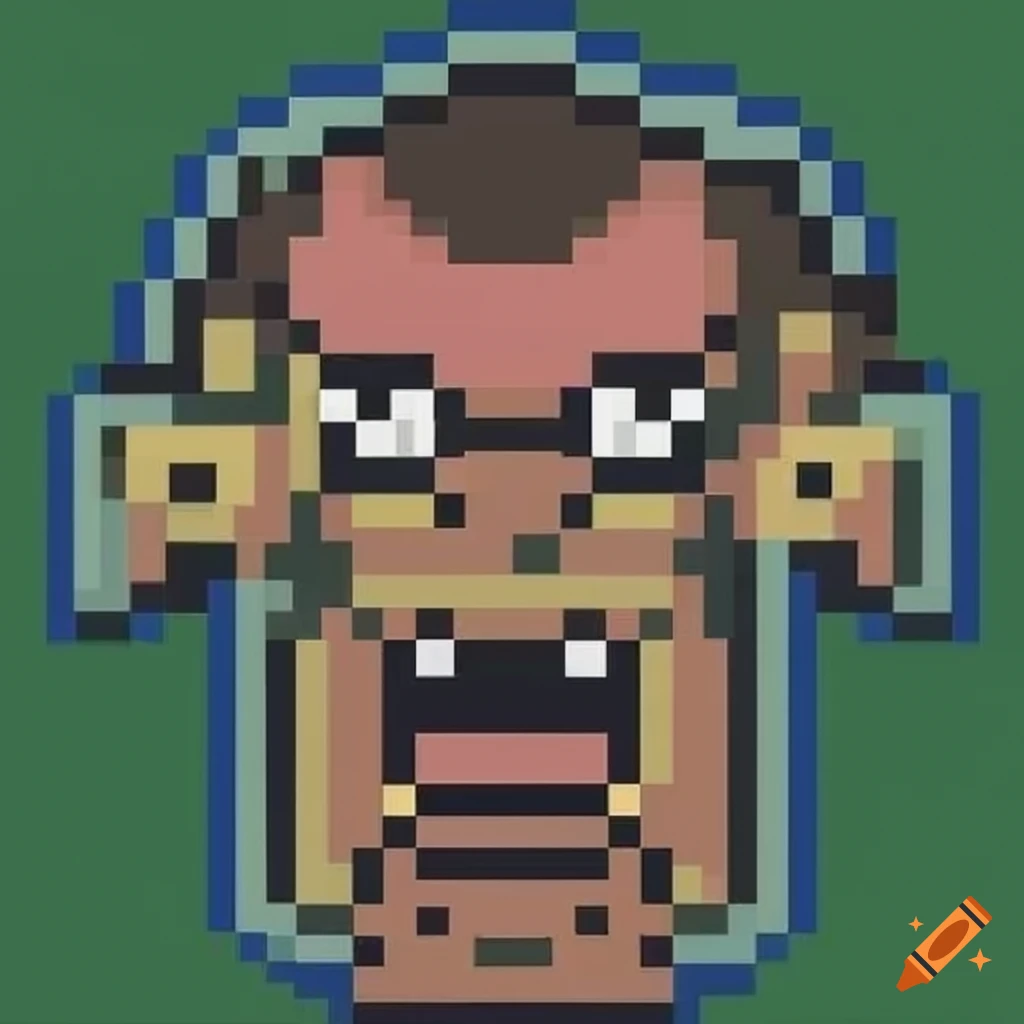 Pixel art of doom guy with distressed expression from the 1990s-2000s ...