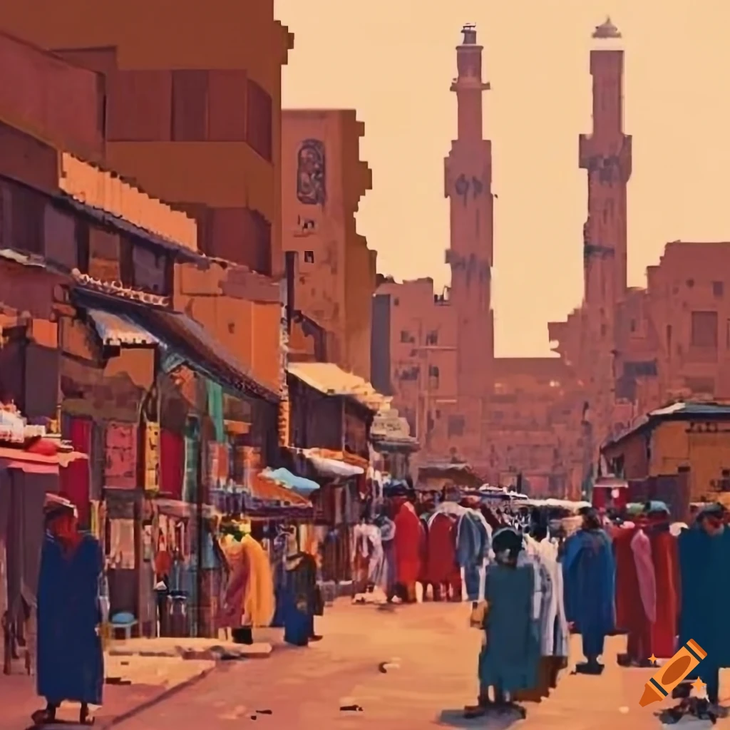 Vintage Cairo market street view in English mandate era pixel art on ...