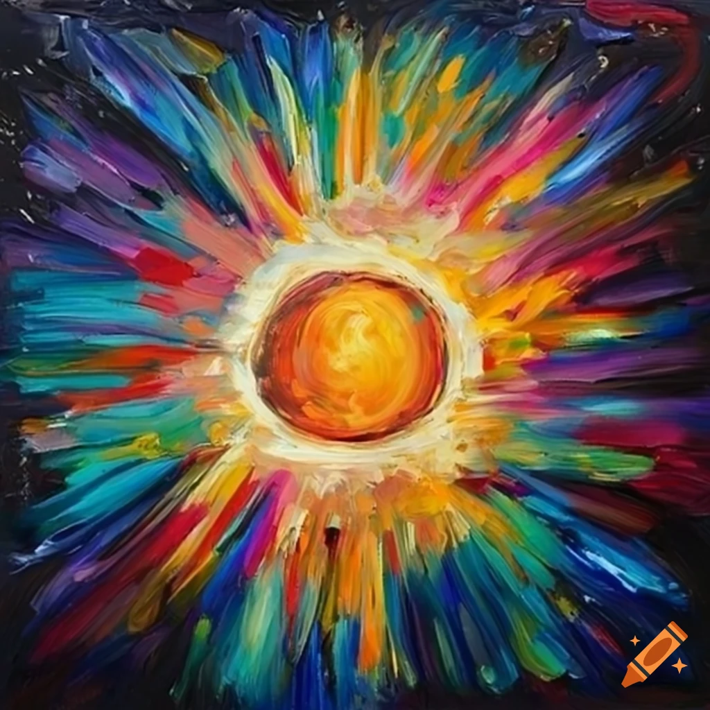 Abstract oil painting of the sun in space on Craiyon