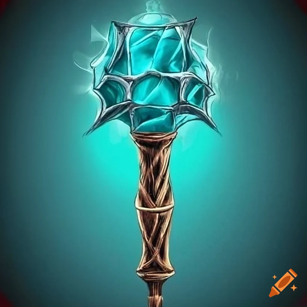 Shining turquoise fantasy mace with crystal hilt hammer on Craiyon
