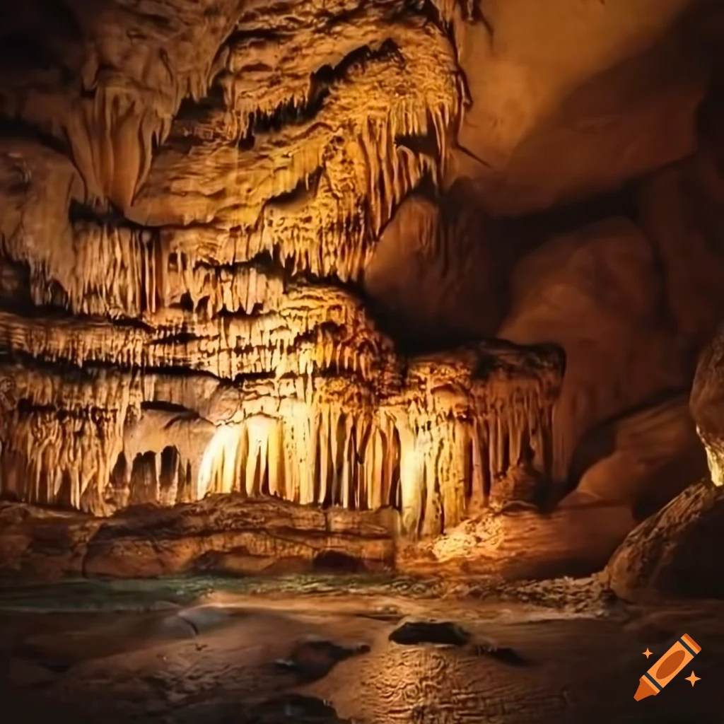 Highly detailed mountain cave with wide open caverns on Craiyon
