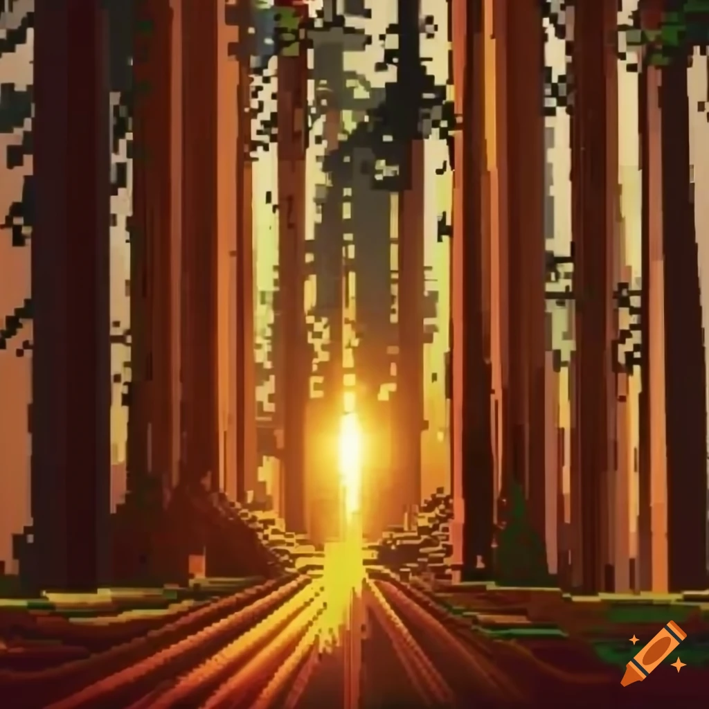 North California forest view in pixel art style on Craiyon