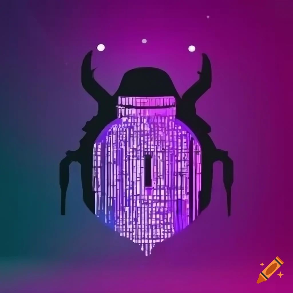 Flat purple futuristic cyber security vector logo with a beetle design ...