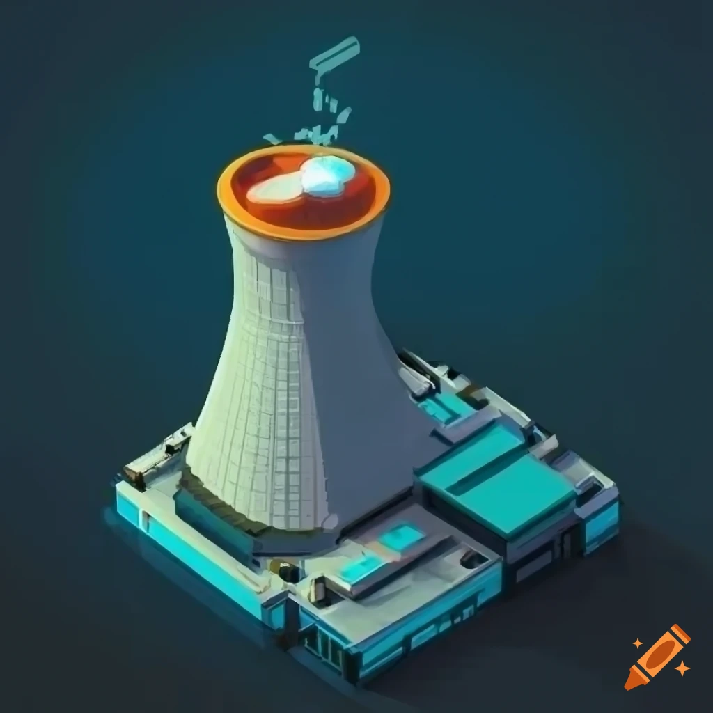 Isometric view of a sci-fi nuclear power plant in a video game style on ...
