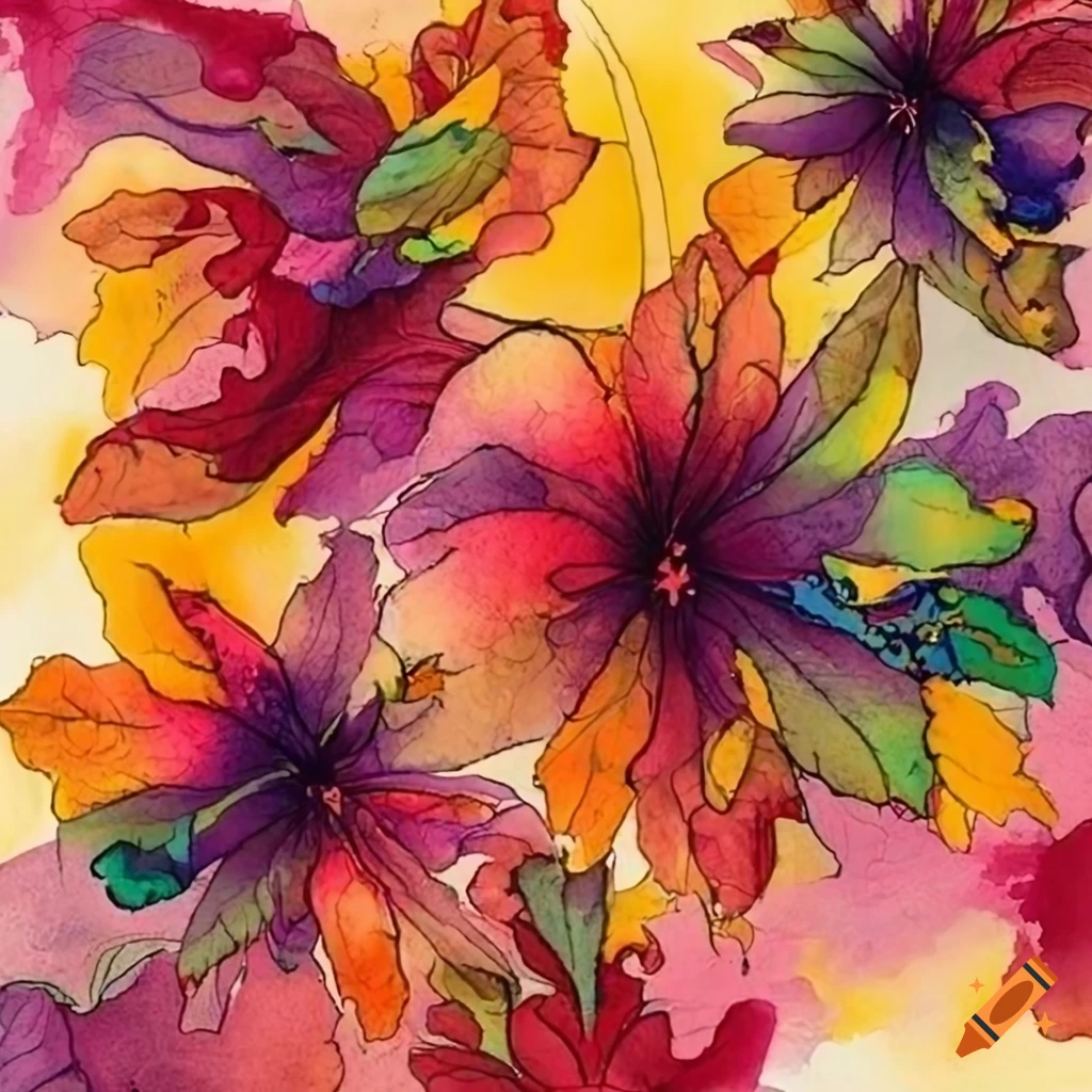 Fall foliage with sunset colors in bold and bright single line art on ...