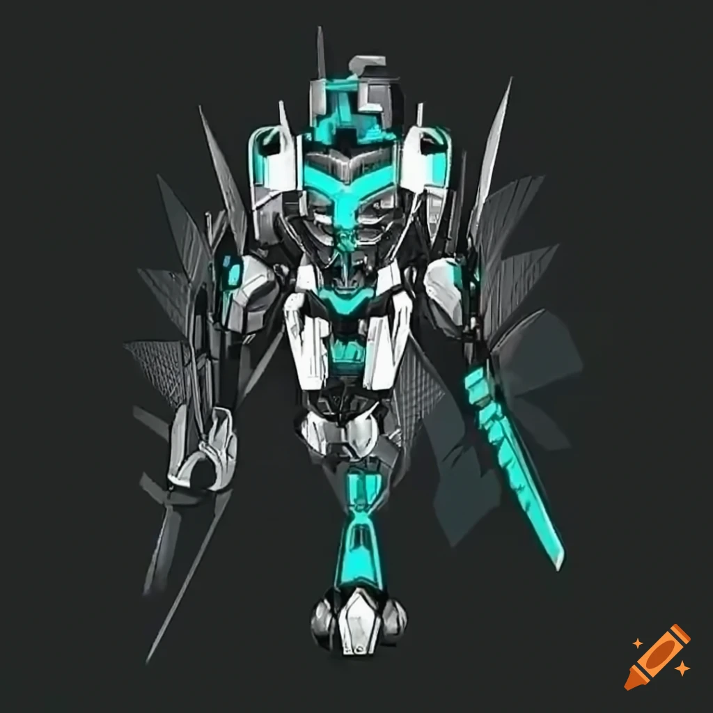 Delta robot exterminator with a sharp sword in turquoise setting on Craiyon