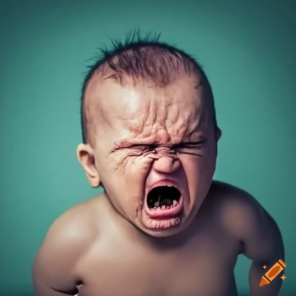 Angry baby yelling at indifferent grown man on Craiyon