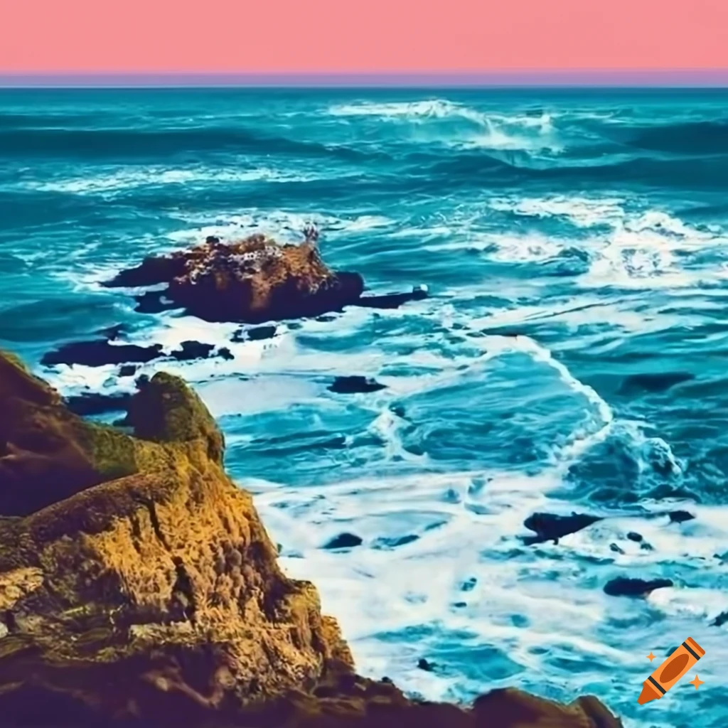 North california pixel art with pine trees, beach, and stormy weather ...