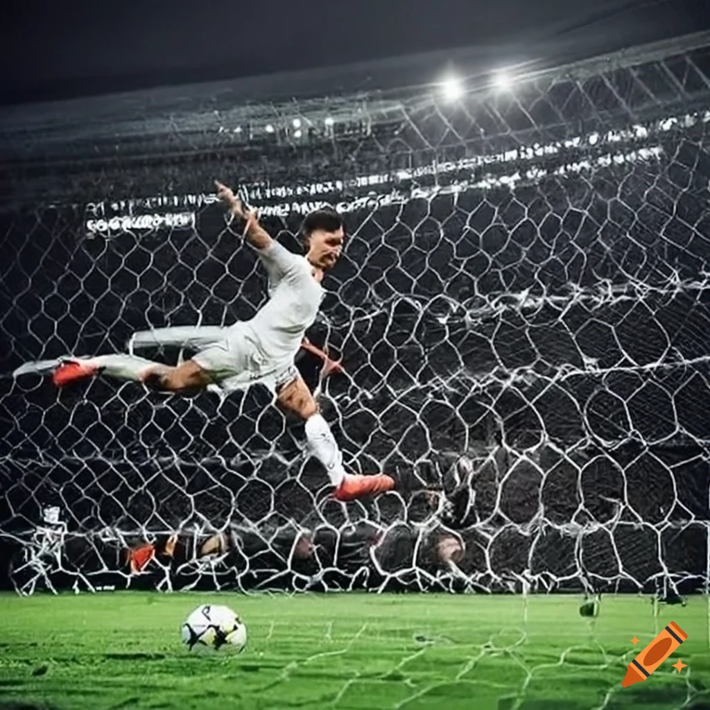 Ronaldo scoring a goal on Craiyon