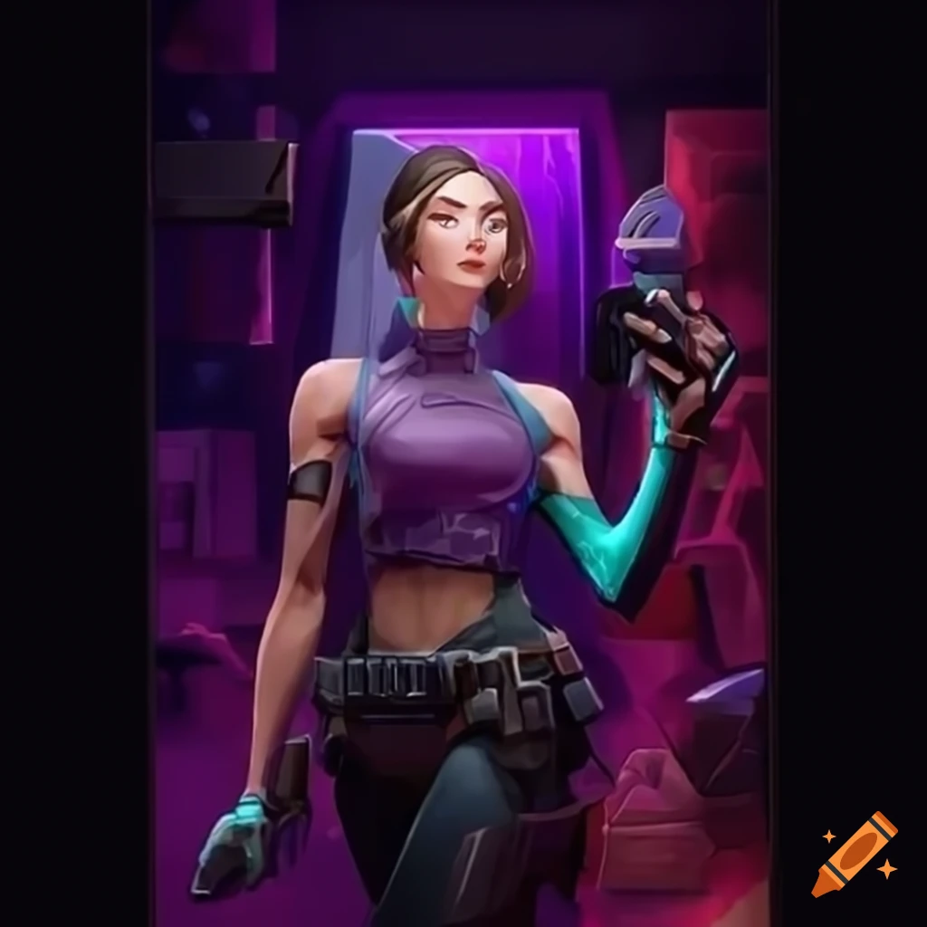 Woman netrunner with purple eyes inspired by a chamber from valorant on ...