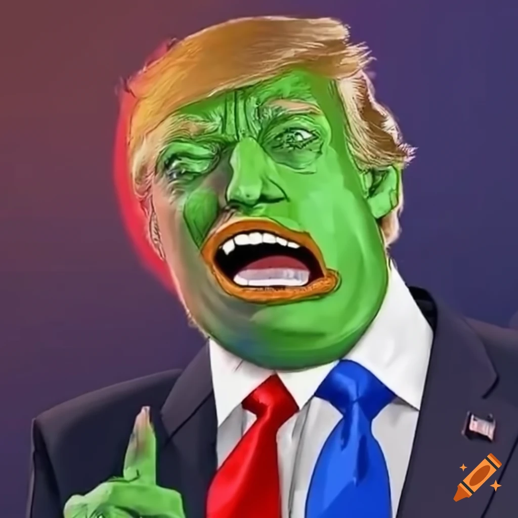 Pepe and president donald trump merge with a red tie meme on Craiyon